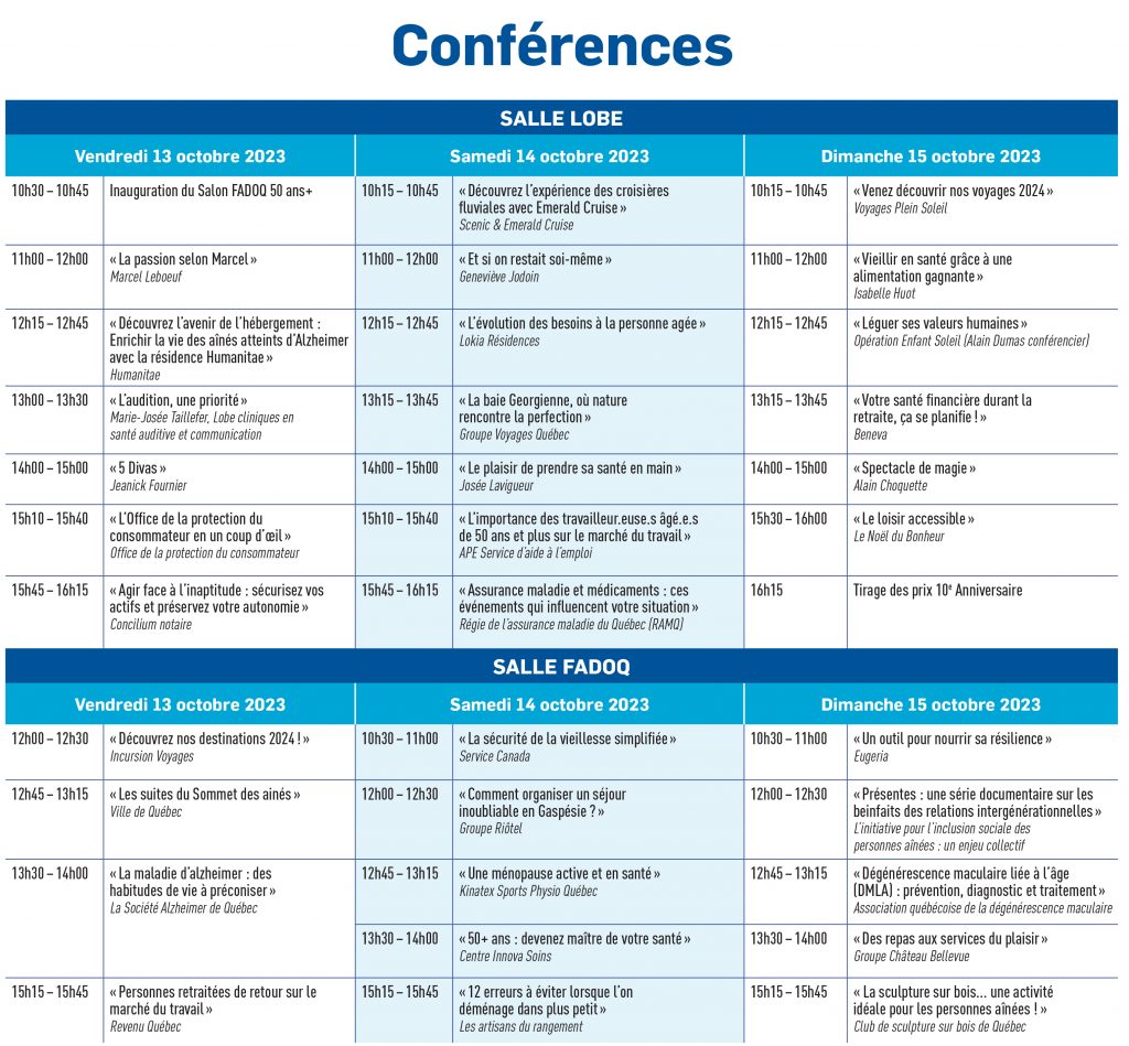 Conférences - Le Salon FADOQ 50 ans+